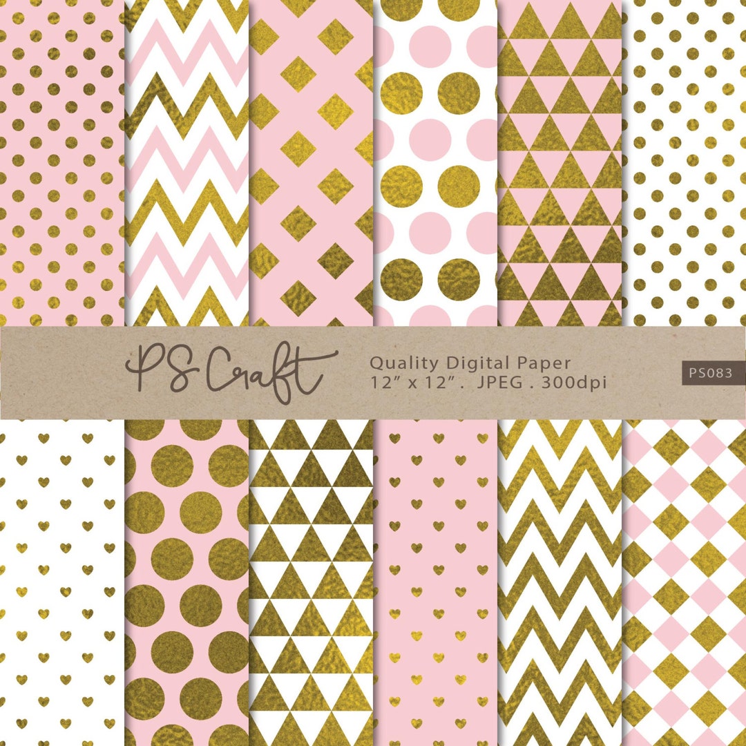 Pink and Gold Digital Papers, Pink and Gold Background, Golden Patterns ...