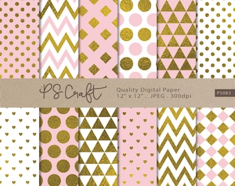Gold Patterns on Blush Digital Papers Seamless Backgrounds - Etsy