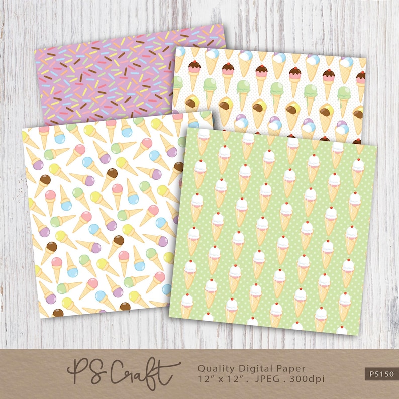 Ice Cream Digital Paper, Seamless Summer Ice Cream Background, Ice ...