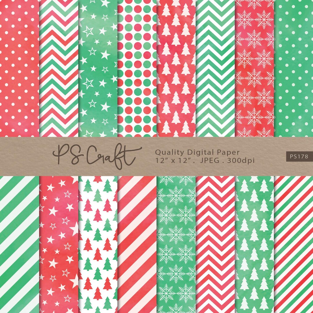 Christmas Watercolor Digital Papers, Watercolor Zigzag Background ...