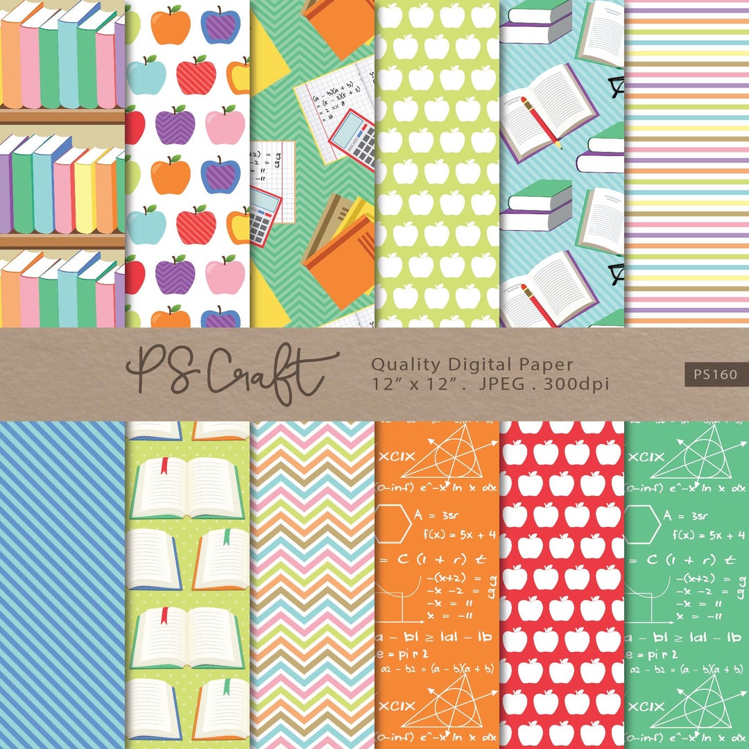Teachers Digital Papers, SEAMLESS Back to School Background, Book ...