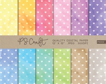 Hearts Watercolor Digital Papers Valentine's Love Water | Etsy