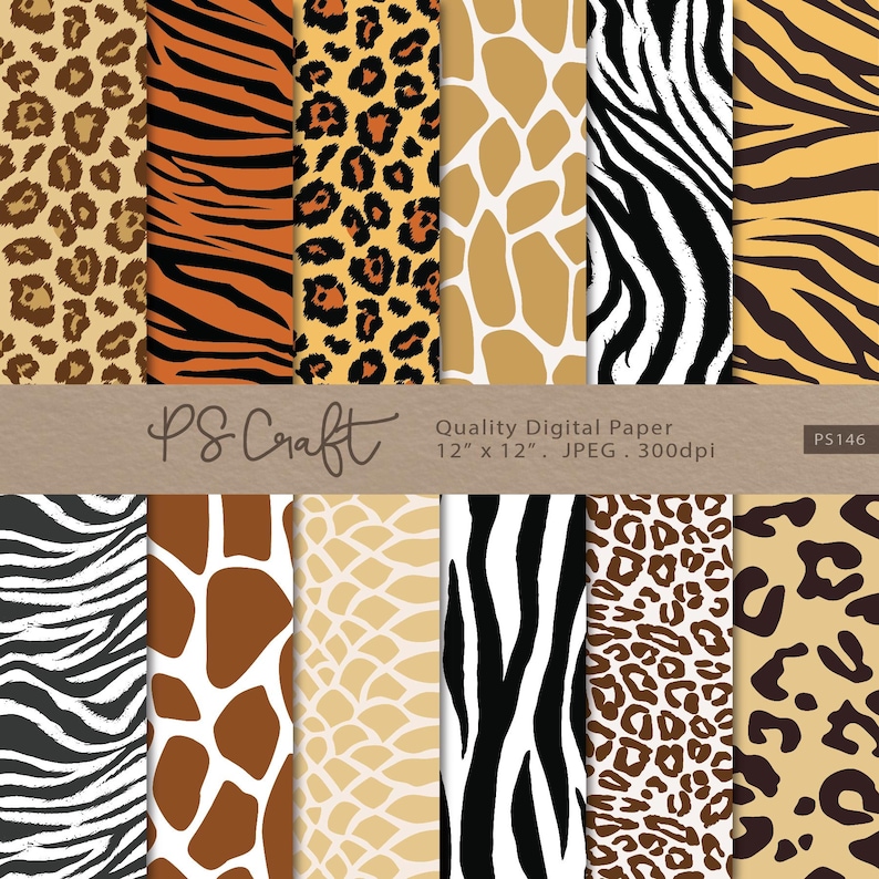 Animal Print Digital Paper, Seamless Safari Background, Zebra, Leopard ...