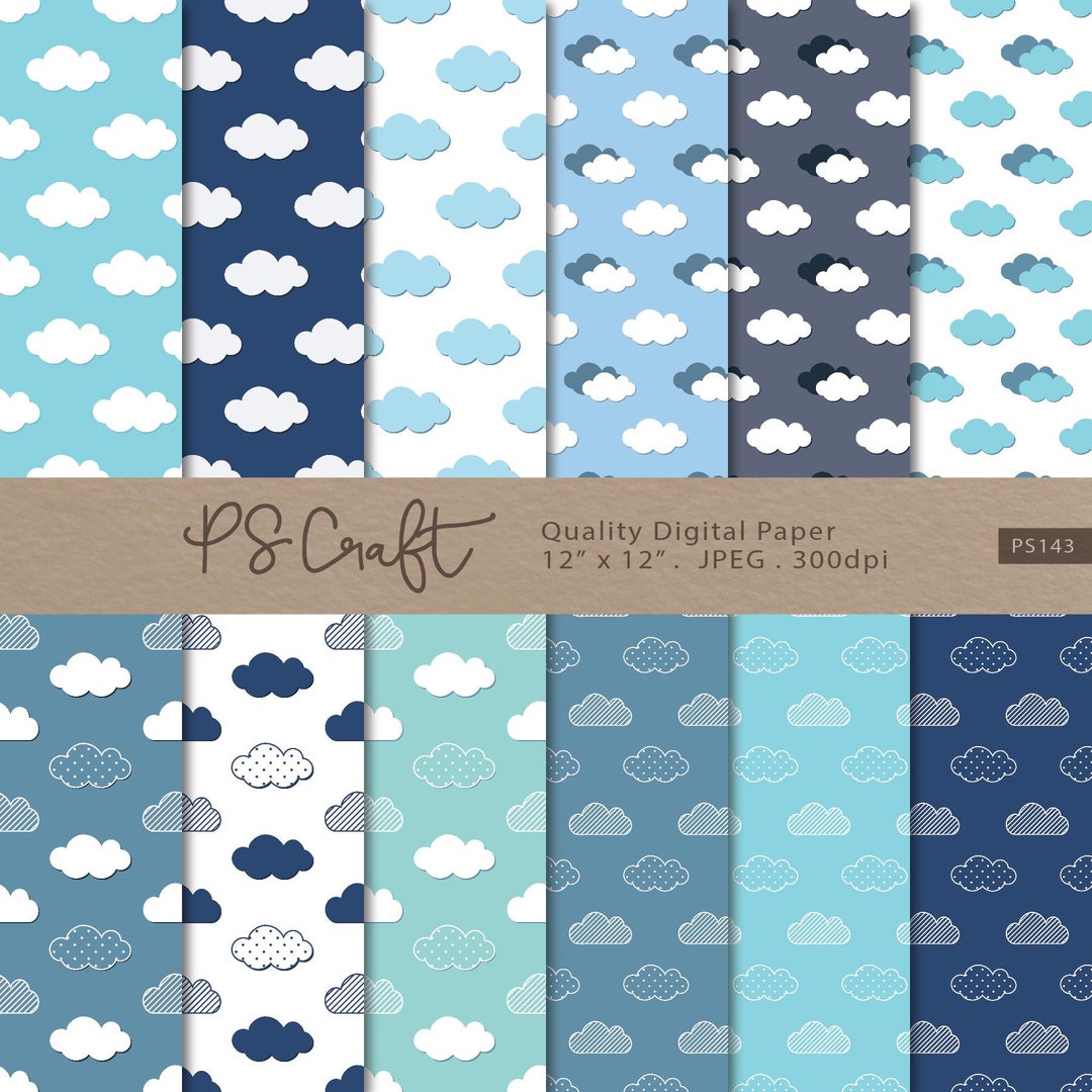 SEAMLESS Clouds Digital Paper, Cloud Background, Sky Pattern, Blue Sky Scrapbooking, Instant ...