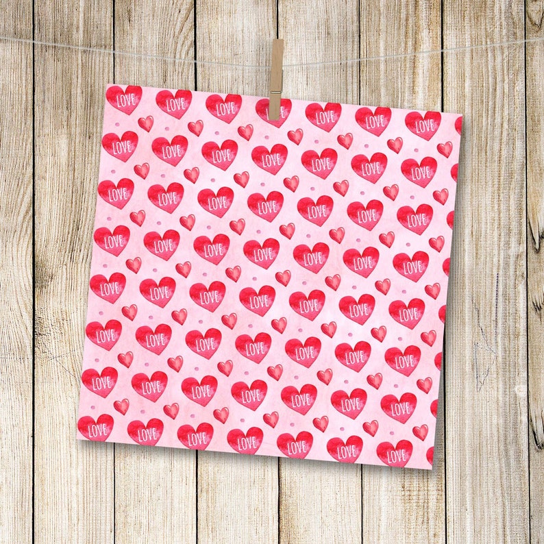 Watercolor Hearts Digital Papers, Valentine Digital Papers, Love ...