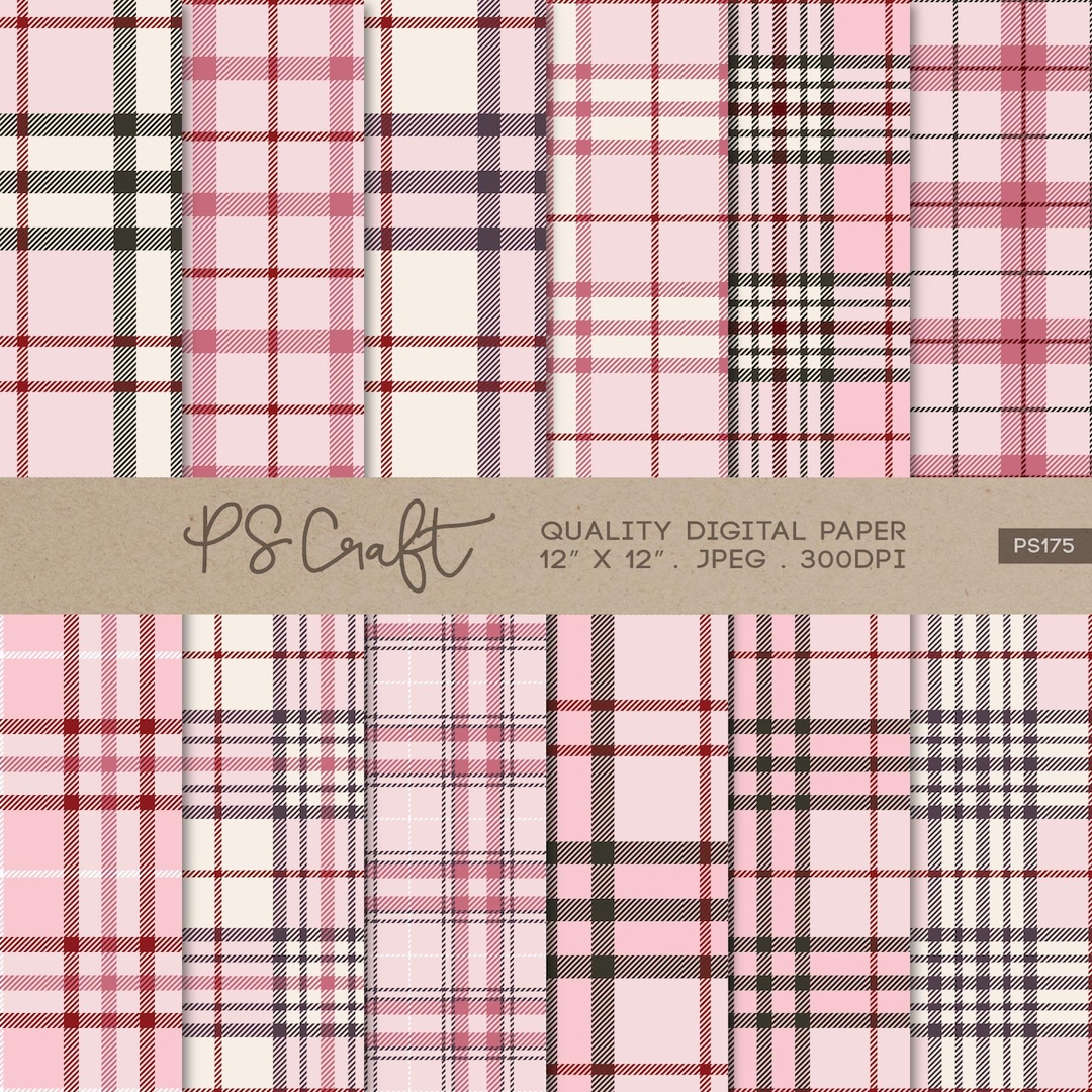 Pink Tartan Plaid Digital Paper, Seamless Scrapbook Paper (instant ...
