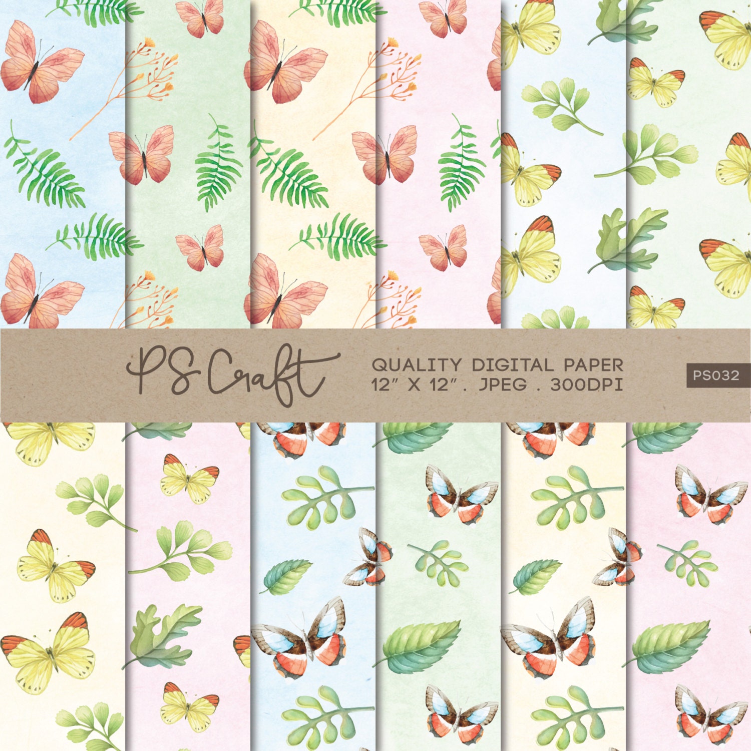 Watercolor Butterfly Digital Papers Butterflies Digital | Etsy