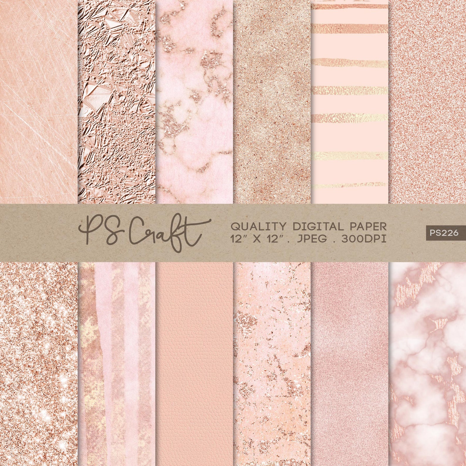 Rose Pink Digital Paper, Rose Gold Foil, Rose Pink Glitter, Marble ...