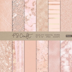 Rose Pink Digital Paper, Rose Gold Foil, Rose Pink Glitter, Marble ...
