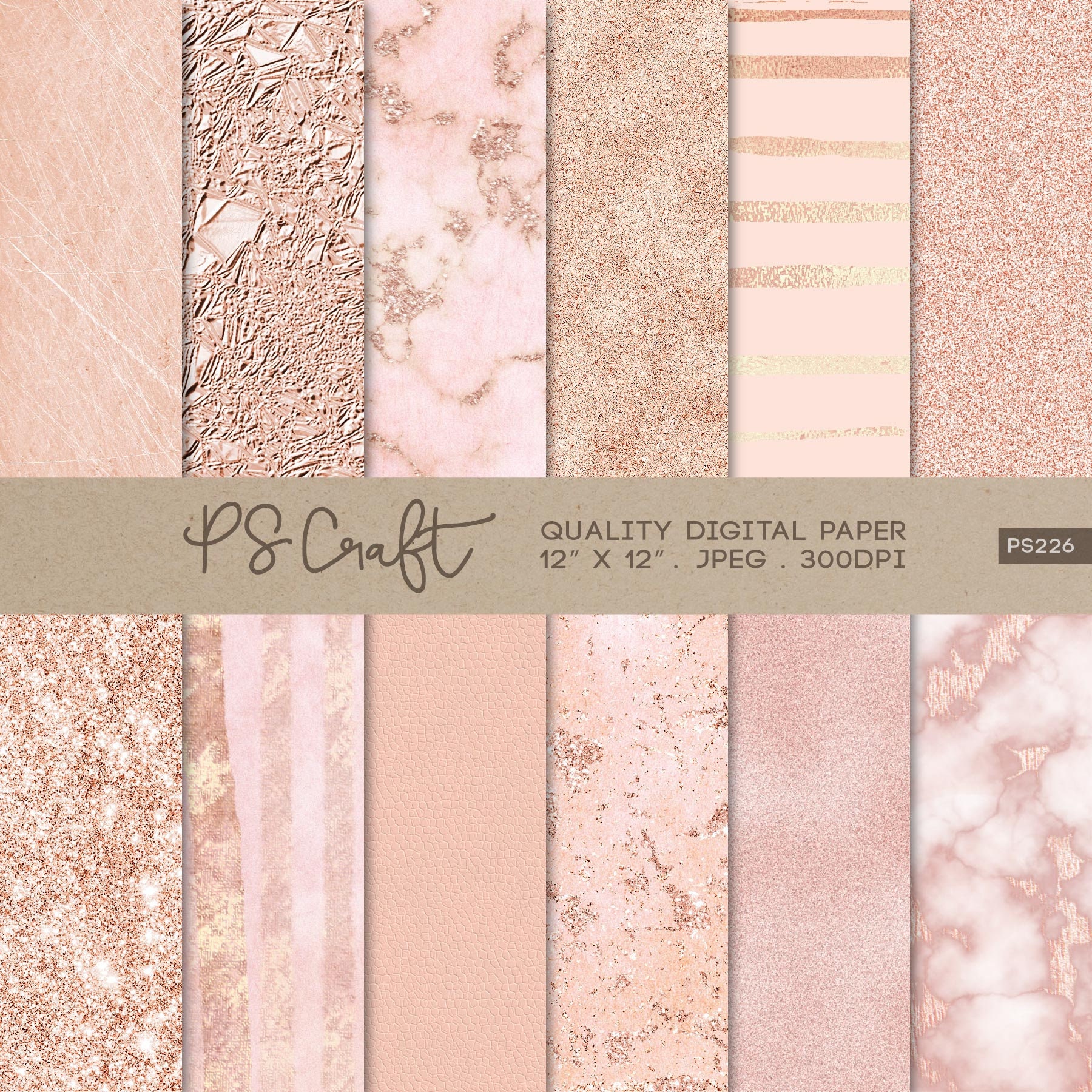 Rose Pink Digital Paper, Rose Gold Foil, Rose Pink Glitter, Marble ...