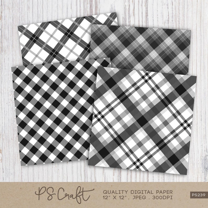 SEAMLESS Black & White Plaid Digital Paper Gingham Tartan | Etsy