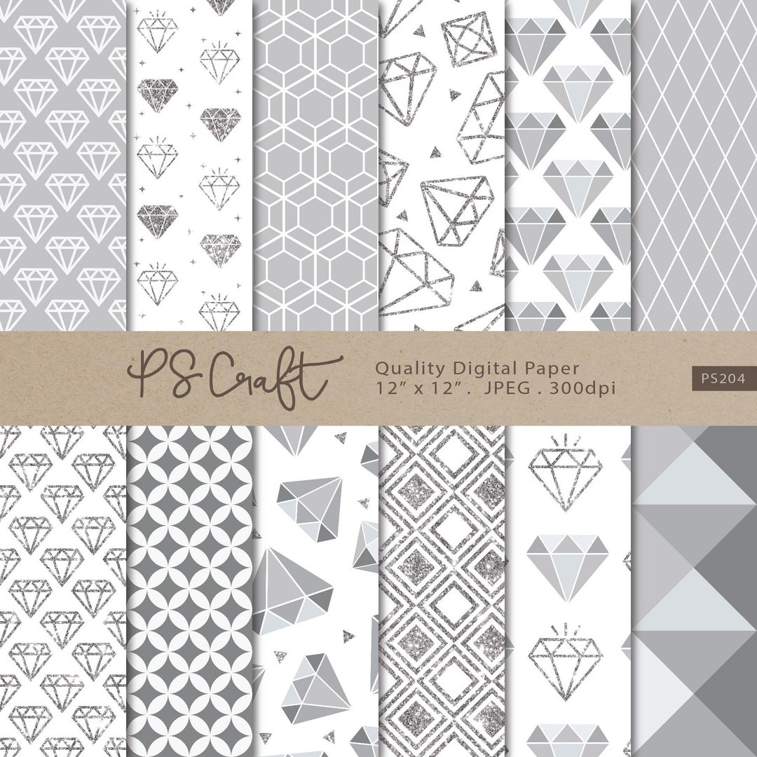 Silver Diamond Digital Paper, SEAMLESS Digital Paper, Silver Background ...