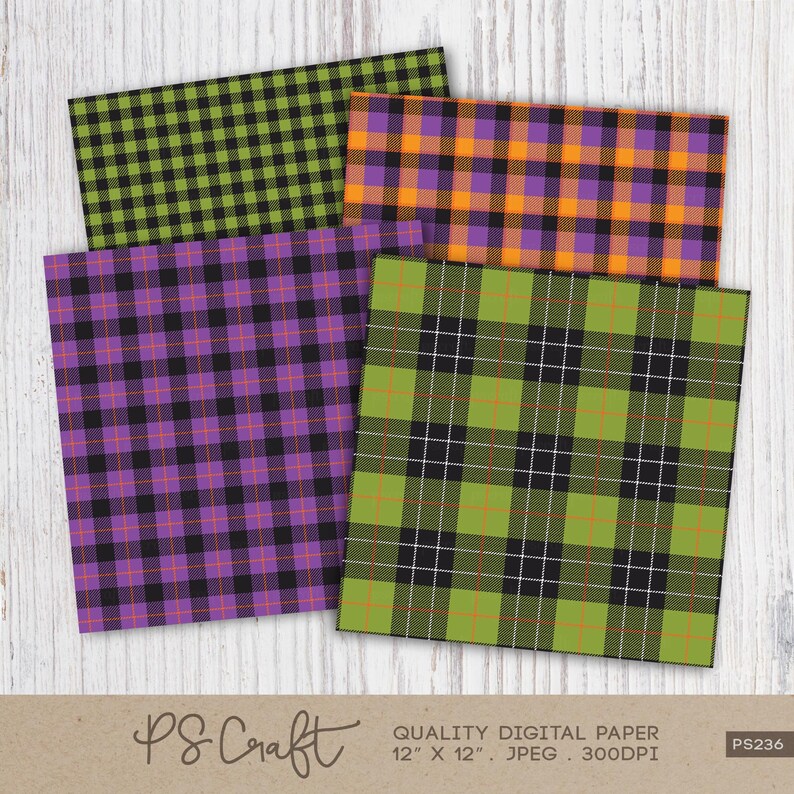 Halloween Plaid Digital Paper, SEAMLESS Plaid Digital Paper, Purple ...