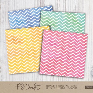 Chevron Watercolor Digital Papers, SEAMLESS Watercolor Zigzag ...