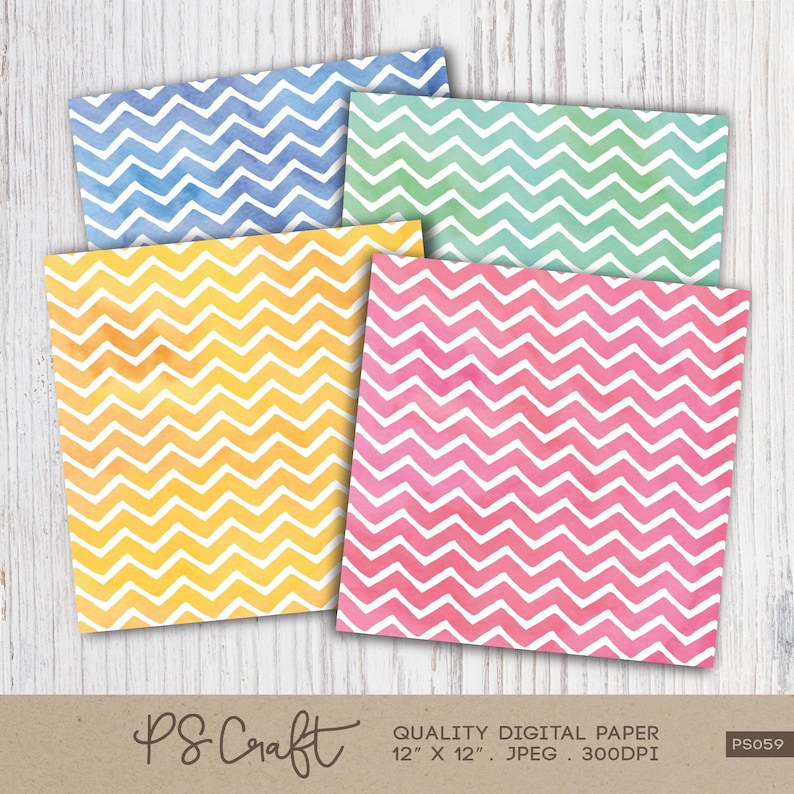 Chevron Watercolor Digital Papers SEAMLESS Watercolor Zigzag - Etsy