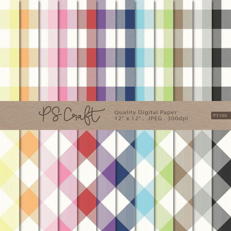 Gingham Digital Papers, SEAMLESS Gingham Background, Plaid Scrapbook ...