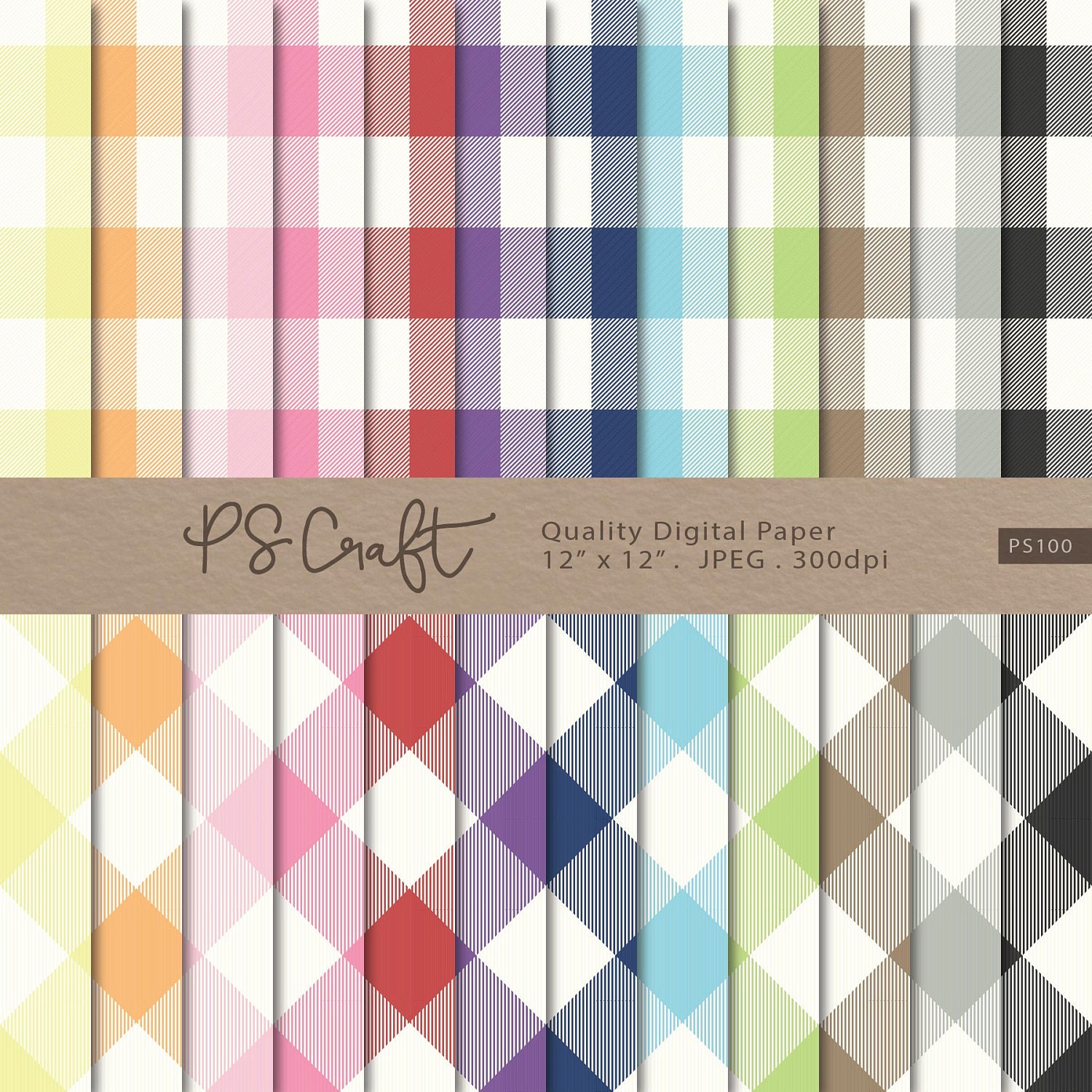 Gingham Digital Papers, SEAMLESS Gingham Background, Plaid Scrapbook ...
