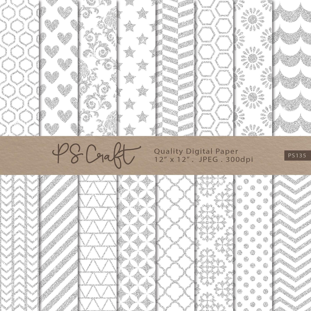 Silver Glitter Digital Papers, Seamless Silver Glitter Background ...
