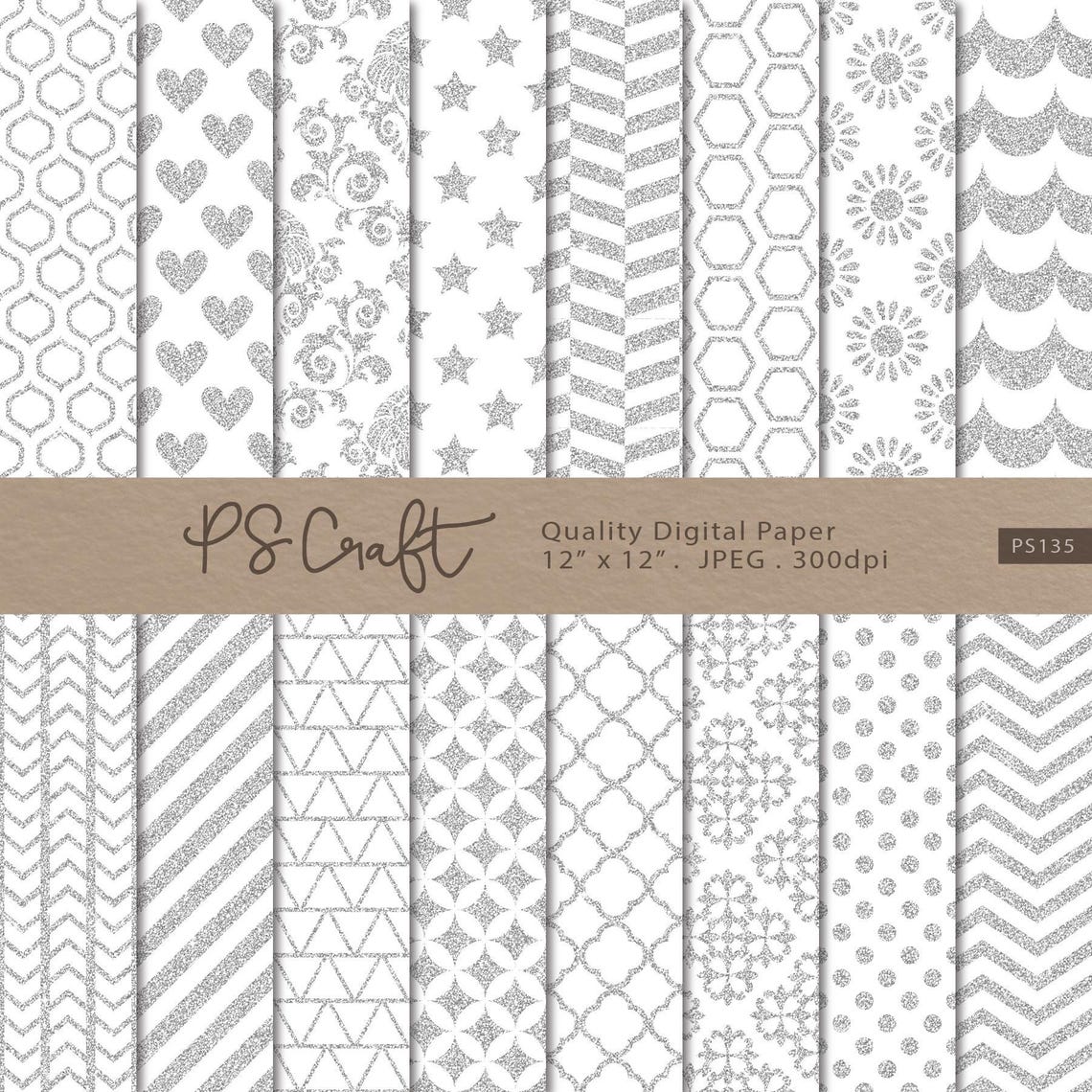 Silver Glitter Digital Papers Seamless Silver Glitter - Etsy