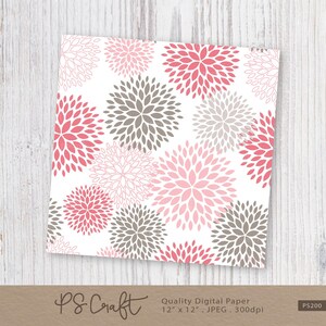 Dahlia Digital Paper, Seamless Dahlia Papers, Pink and Grey Digital ...