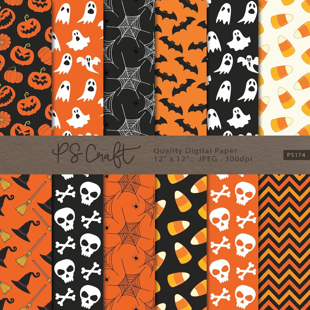 Halloween Digital Paper, SEAMLESS Halloween Digital Paper, Orange Black ...