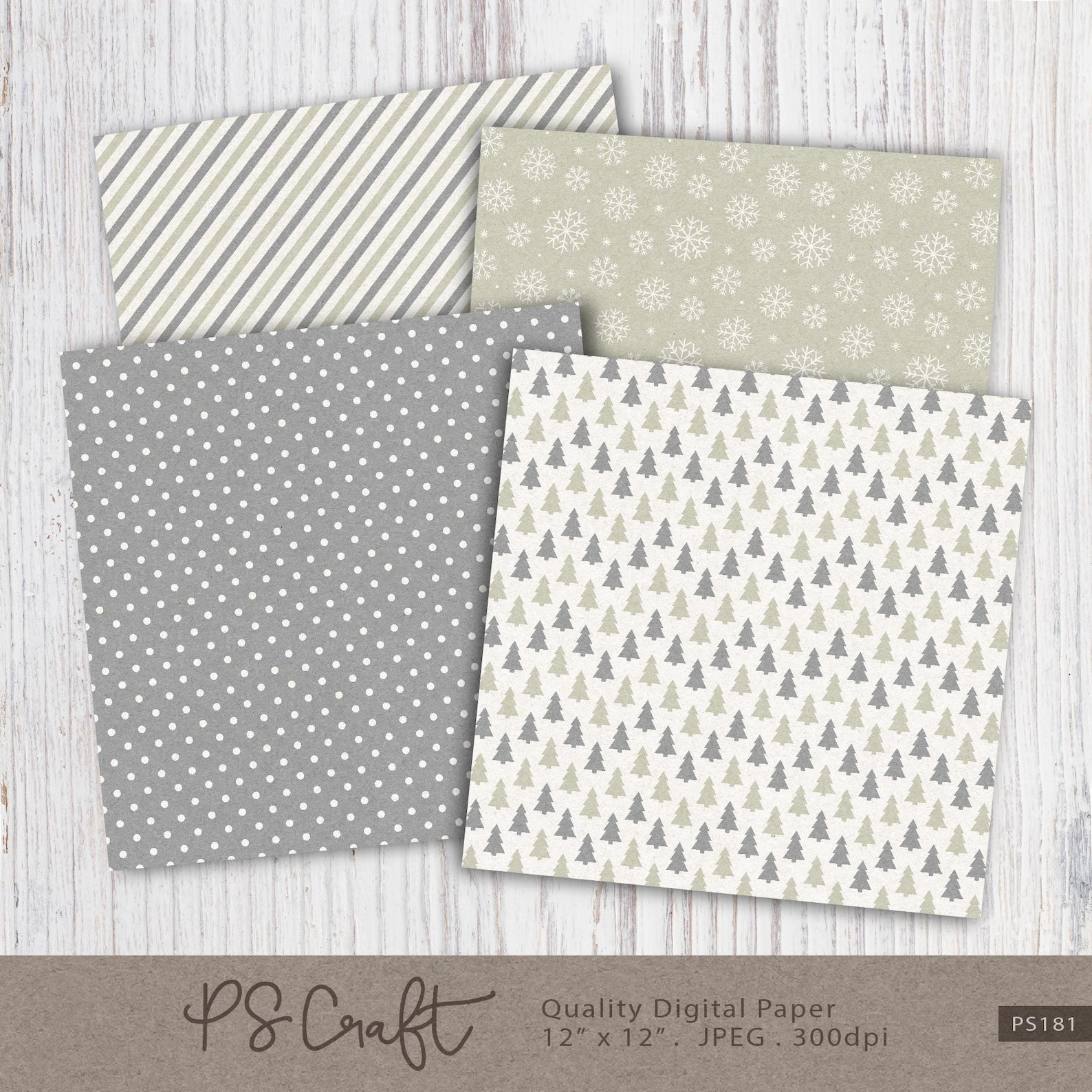 White Christmas Digital Papers, SEAMLESS Holiday Backgrounds, Kraft ...