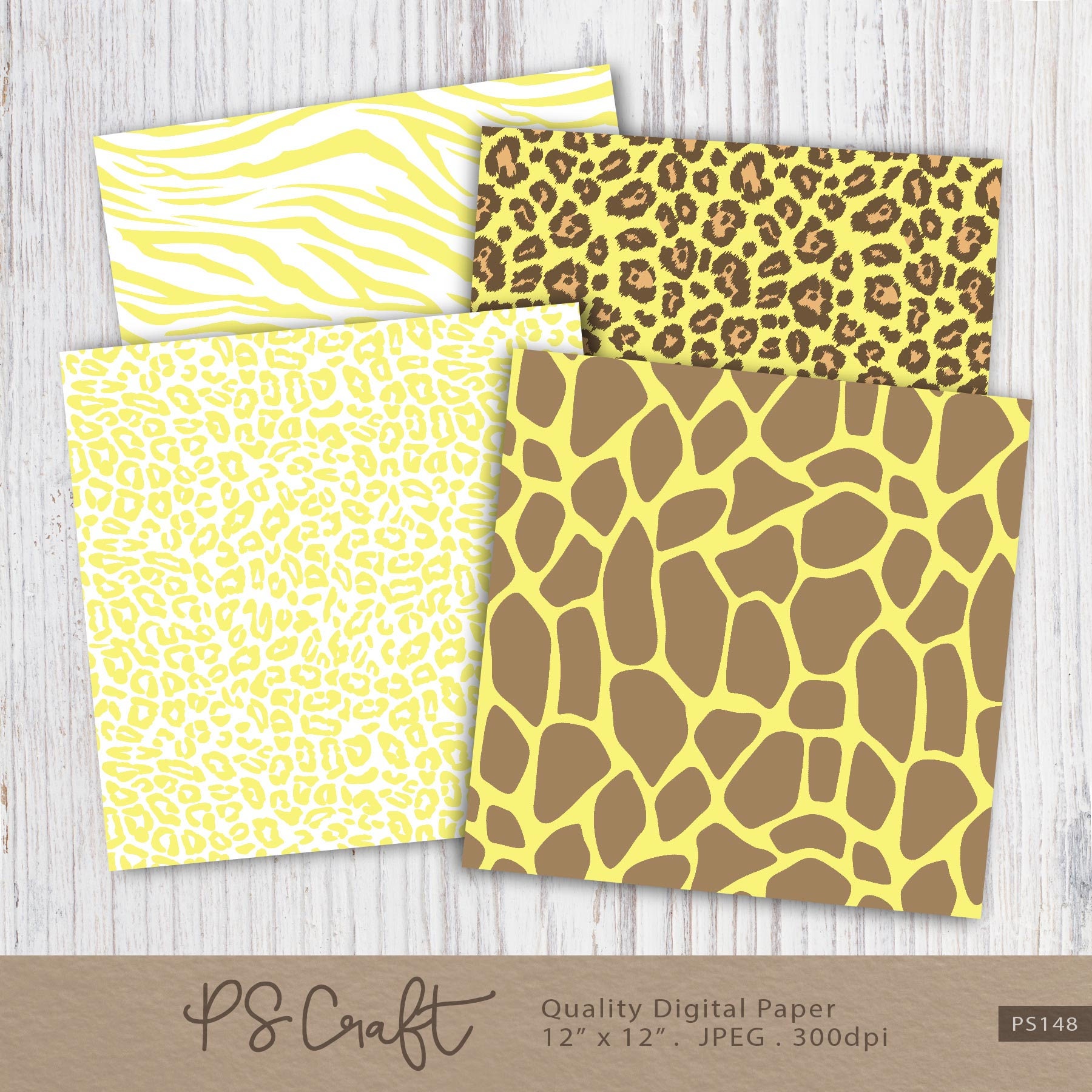 Yellow Animal Print Digital Paper, Seamless Yellow Safari Background ...