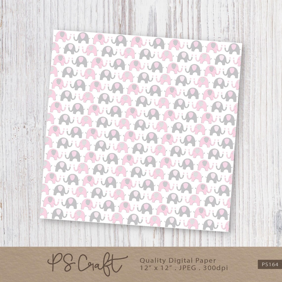 Elephant Digital Papers SEAMLESS baby Pink & Gray | Etsy
