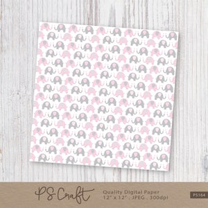 Elephant Digital Papers, SEAMLESS "baby Pink & Gray" Elephant ...