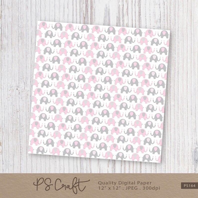 Elephant Digital Papers SEAMLESS baby Pink & Gray - Etsy