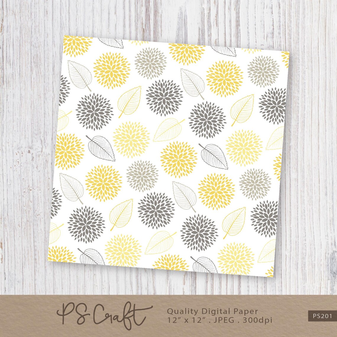 Dahlia Digital Paper Seamless Dahlia Papers Yellow and Grey | Etsy
