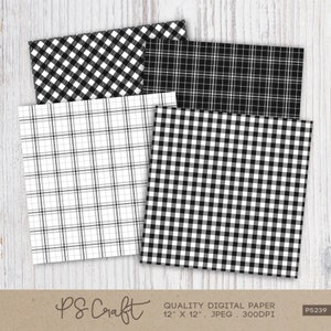 SEAMLESS Black & White Plaid Digital Paper, Gingham Tartan Plaid ...