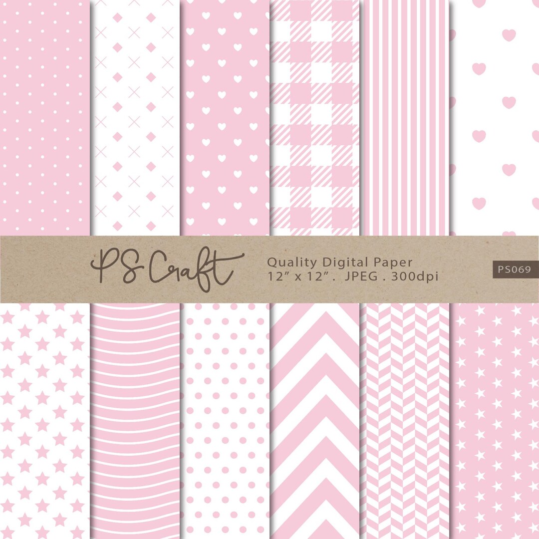 Pink Digital Paper, Baby Pink Papers, Chevrons Stripes Herringbone ...