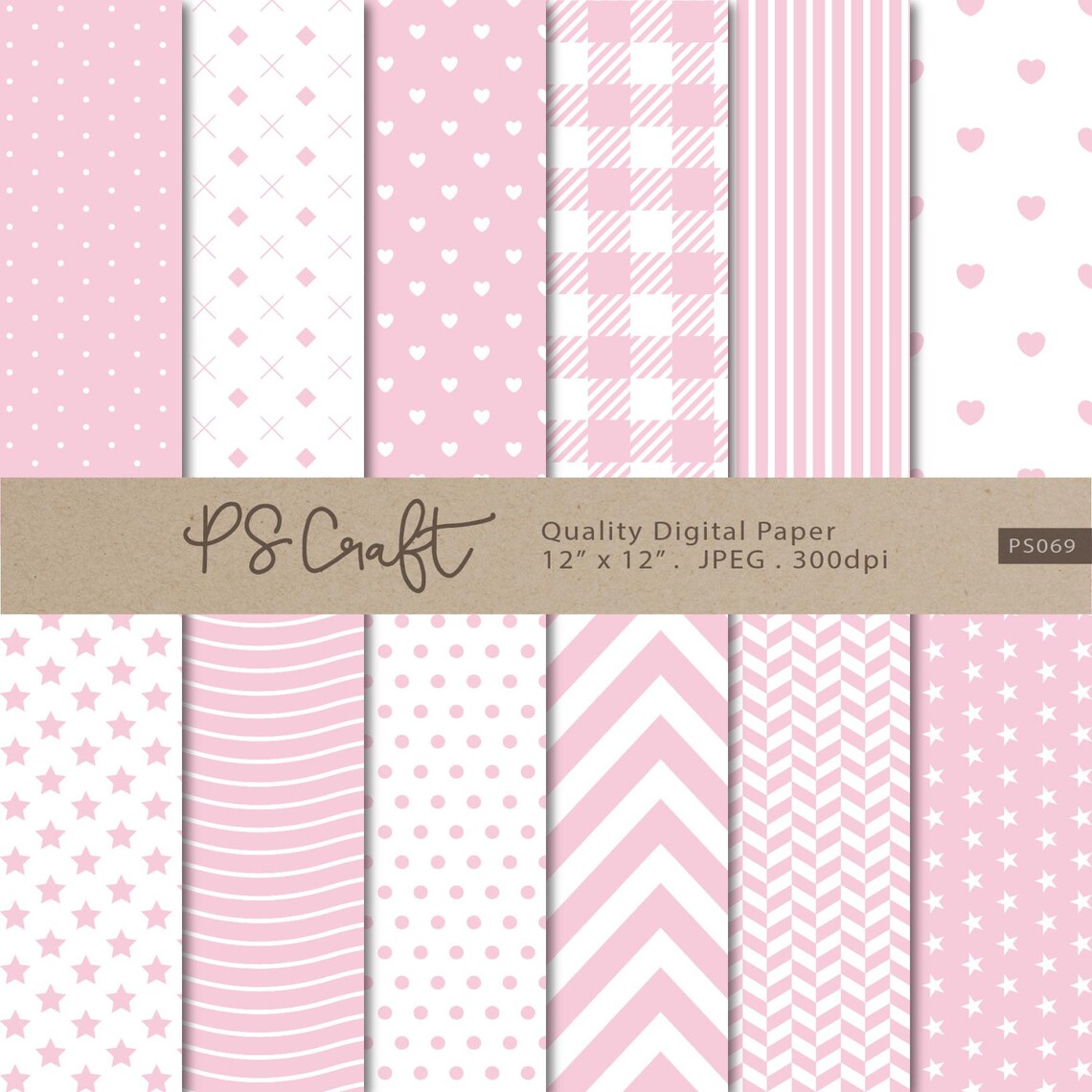 Pink Digital Paper, Baby Pink Papers, Chevrons Stripes Herringbone ...