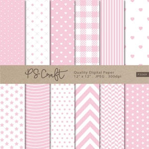 Pink Digital Paper, Baby Pink Papers, Chevrons Stripes Herringbone ...