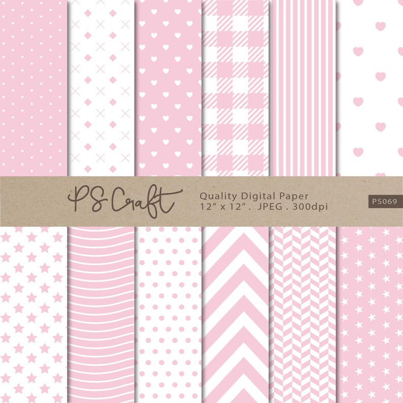 Pink Digital Paper, Baby Pink Papers, Chevrons Stripes Herringbone ...