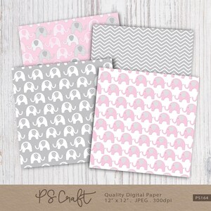 Elephant Digital Papers, SEAMLESS "baby Pink & Gray" Elephant ...