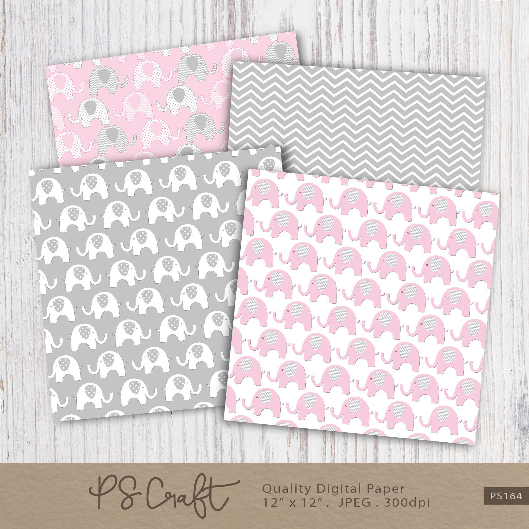 Elephant Digital Papers SEAMLESS baby Pink & Gray - Etsy