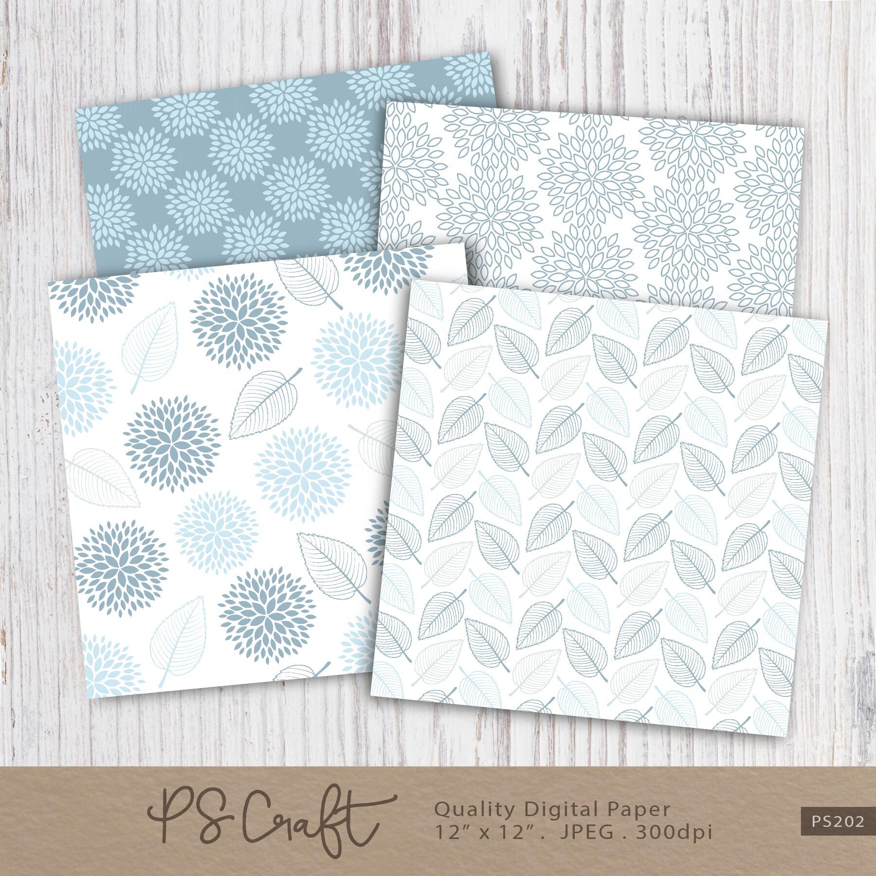 Dahlia Digital Paper, Seamless Dahlia Papers, Blue Floral Digital Paper ...