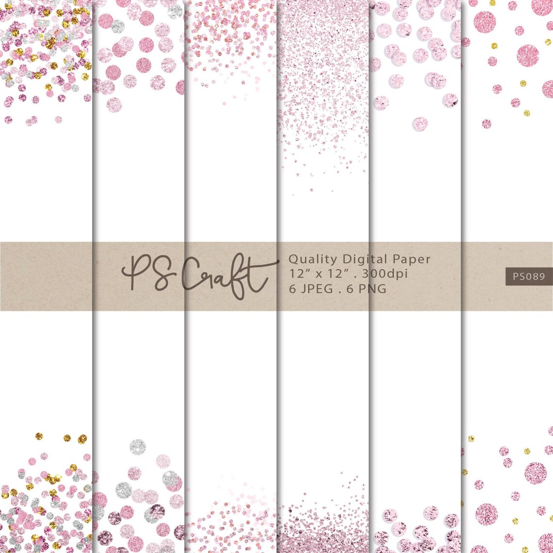 Pink Glitter Confetti Digital Papers, Pink and Gold Glitter Digital ...