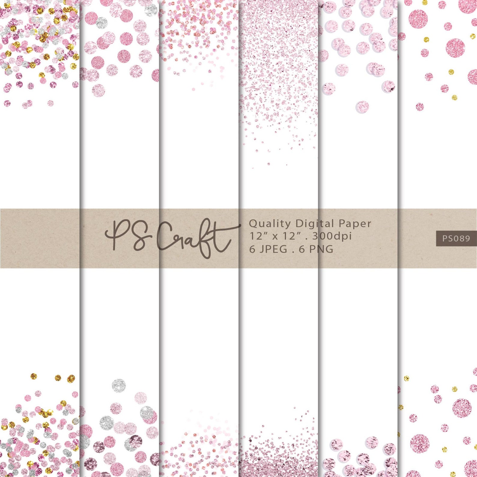 Pink Glitter Confetti Digital Papers, Pink and Gold Glitter Digital ...