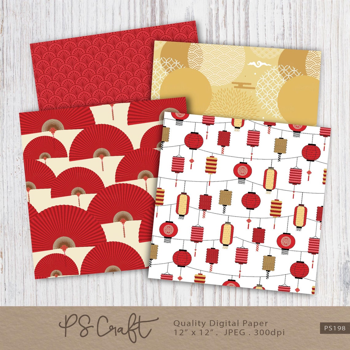 Chinese New Year Digital Paper Lunar New Year Digital Paper - Etsy