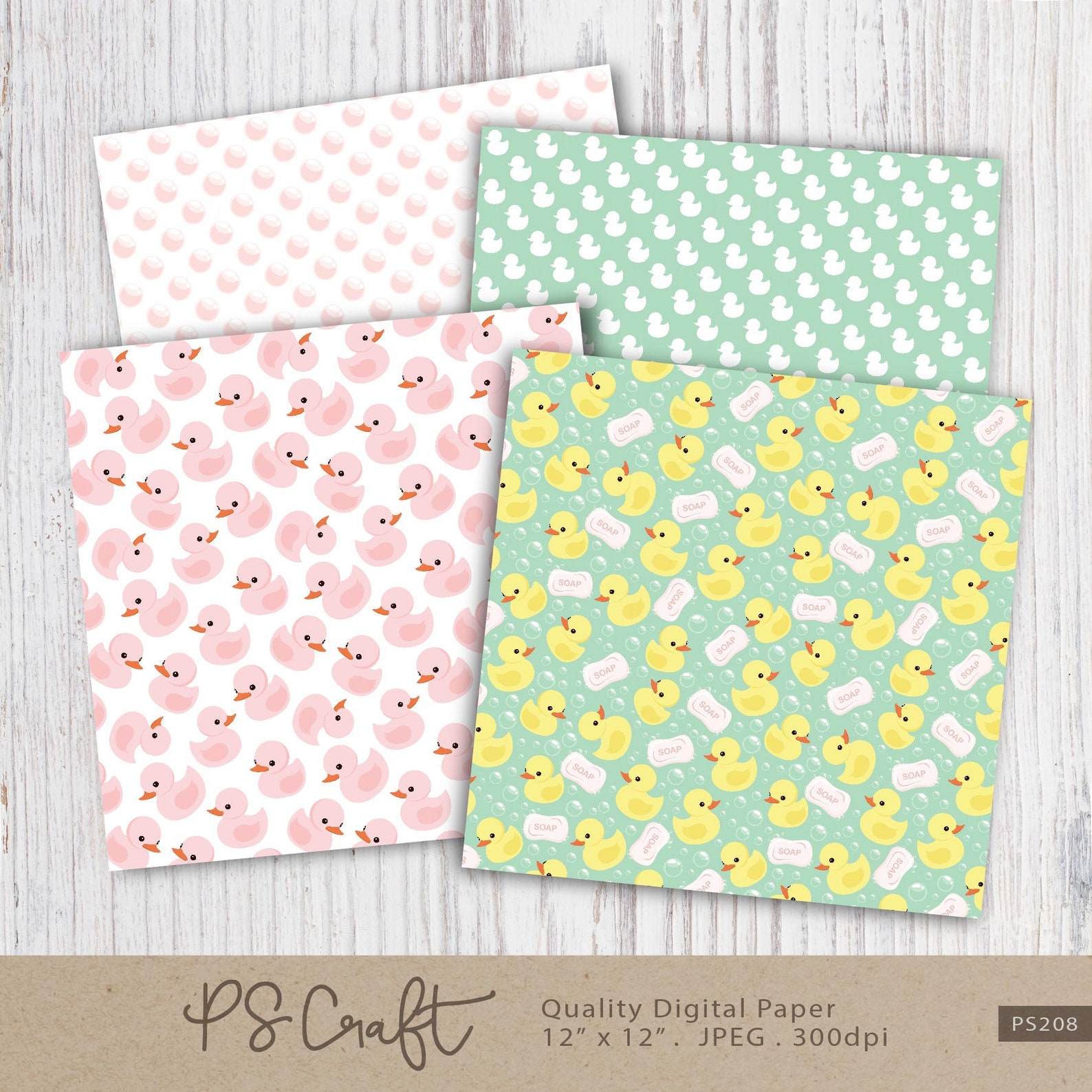 Rubber Duck Digital Paper SEAMLESS Pink and Mint Digital | Etsy