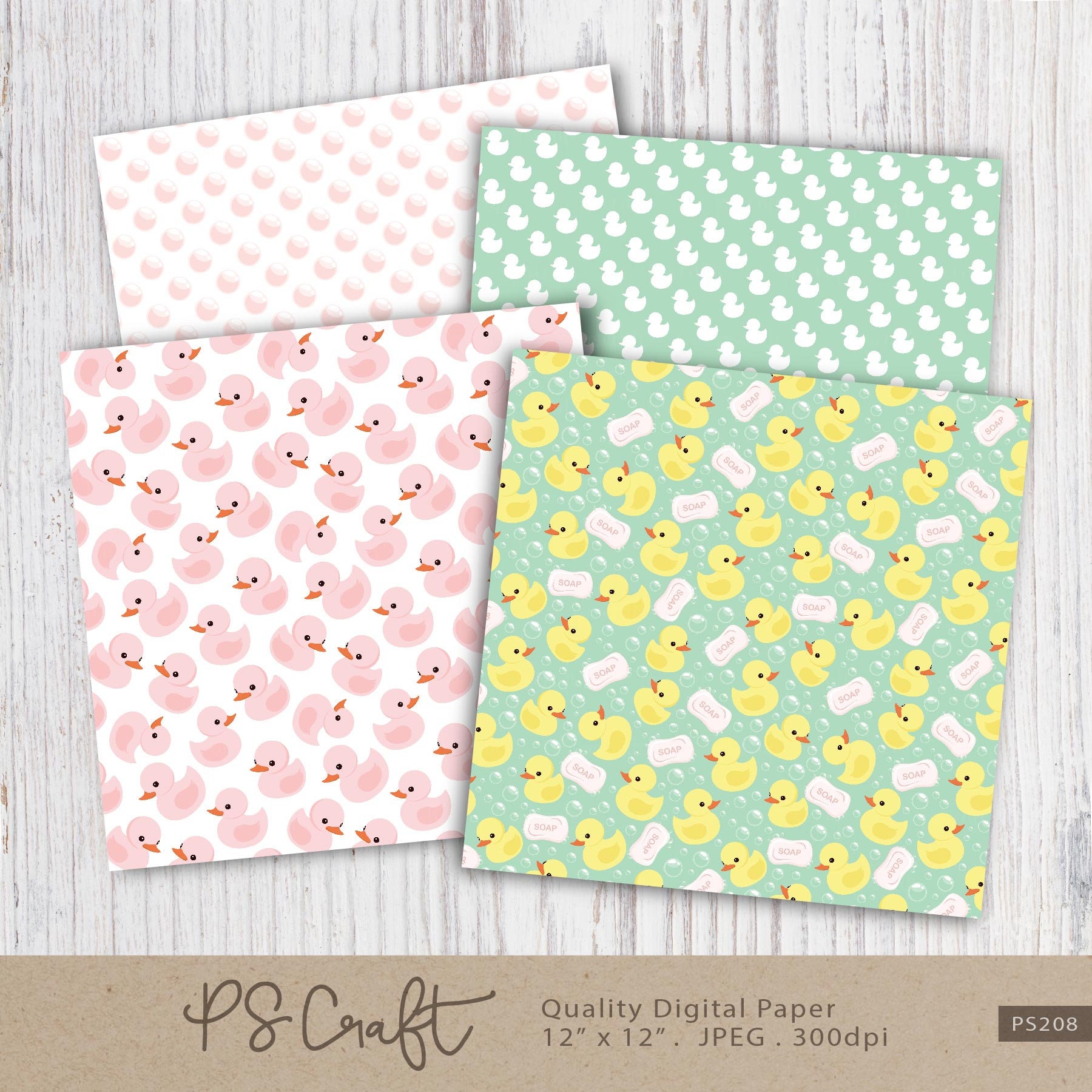 Rubber Duck Digital Paper SEAMLESS Pink and Mint Digital - Etsy