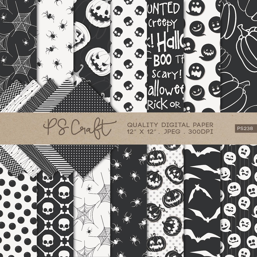 Black & White Halloween Digital Paper, SEAMLESS Halloween Digital Paper ...
