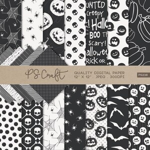 Black & White Halloween Digital Paper, SEAMLESS Halloween Digital Paper ...