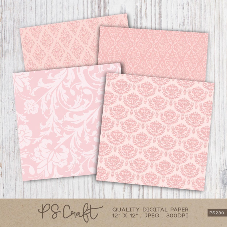 Blush Pink Damask Digital Papers SEAMLESS Damask Papers - Etsy