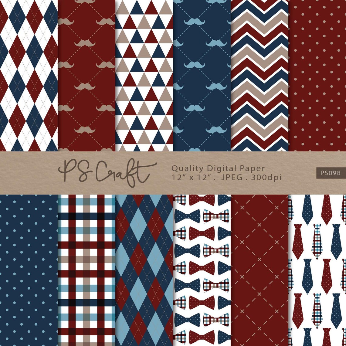 Father's Day Digital Papers Seamless Gentleman Digital - Etsy