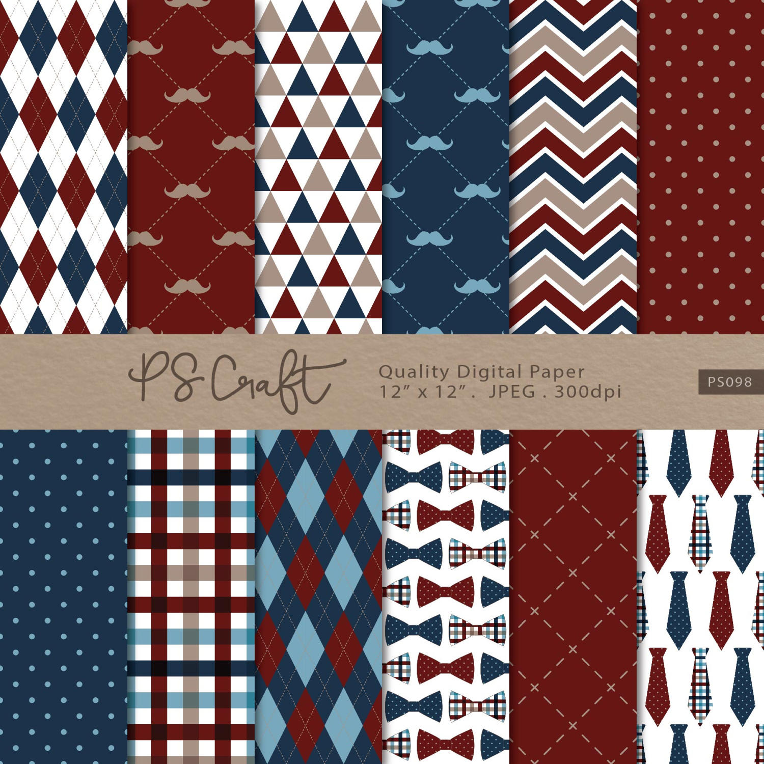 Father's Day Digital Papers, Seamless Gentleman Digital Paper With ...