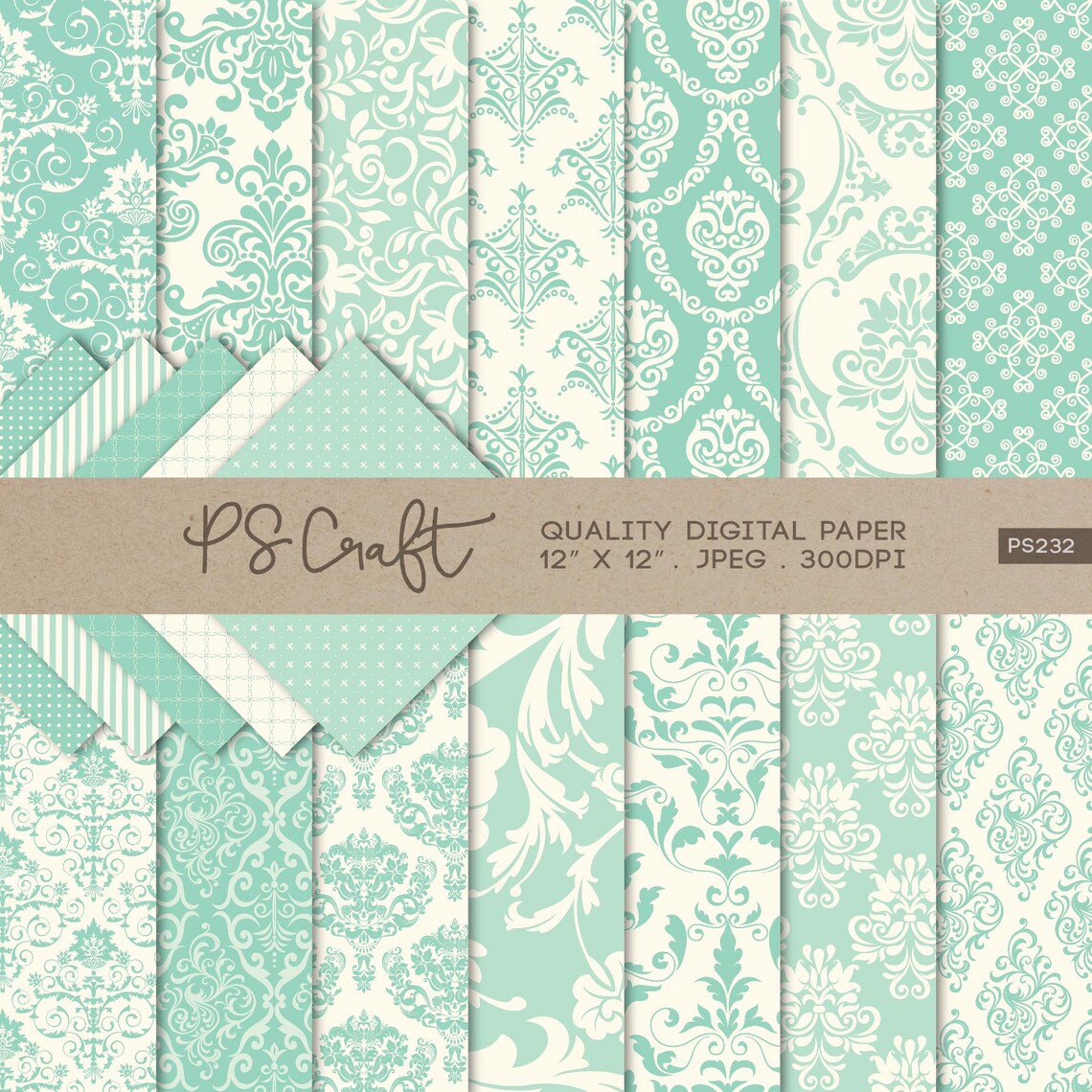 Green Damask Digital Papers SEAMLESS Green Damask Papers - Etsy